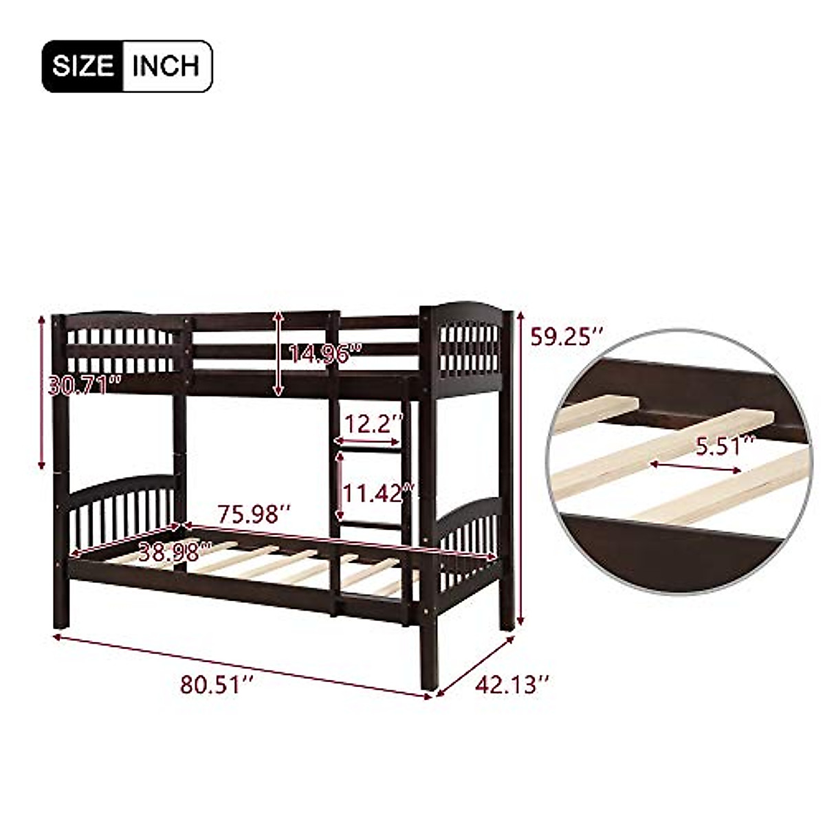 JULYFOX Bunk Bed Twin Over Twin 500 LB Heavy Duty, 2 Wood Bed Frames with Finsbury Headboard Footforad No Box Spring Need Bunk Bed W/Ladder Guard Rails for Small Spaces-Espresso