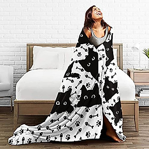 Cute Black Cat Throw Blanket Soft Lightweight Warm Flannel Comfort Gift Throws Bedding for Home Bed Sofa Couch Travel
