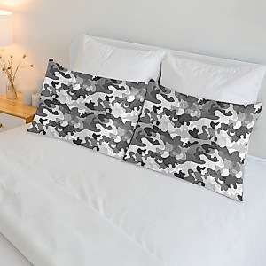 Satin Pillowcase for Hair and Skin Standard Size, Grey Camo Camouflage Military Silk Pillowcase Satin Pillow Cases with Envelope Closure Soft Cooling Pillow Covers Gift for Women Men, 20x26in