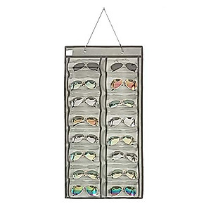 ANIZER Dual-sided Hanging Sunglasses Organizer Dust-Proof Glasses Storage Wall Pocket Eyeglasses Display Case with 32 Slots (GREY)