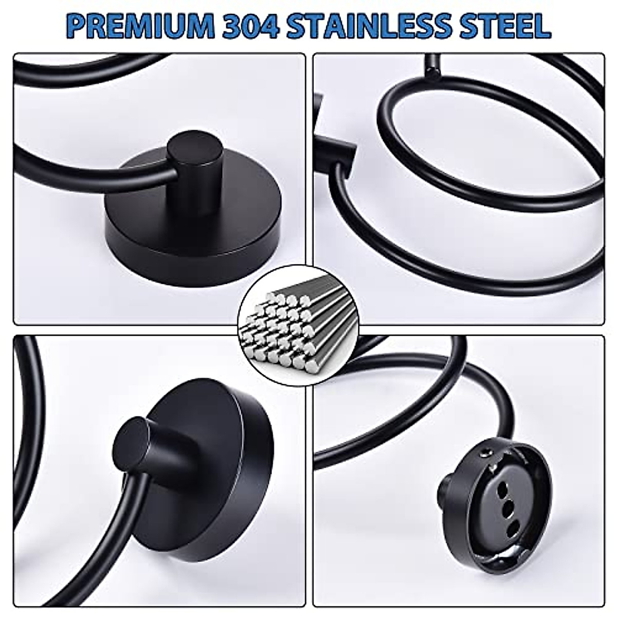 Hair Dryer Holder YUESIMATE Hairdryer Hanging Rack Blower Dryer Holder Bathroom or Bedroom Hair Dryer Organizer Wall Mounted Stainless Steel, 4.33 Inches, Matte Black