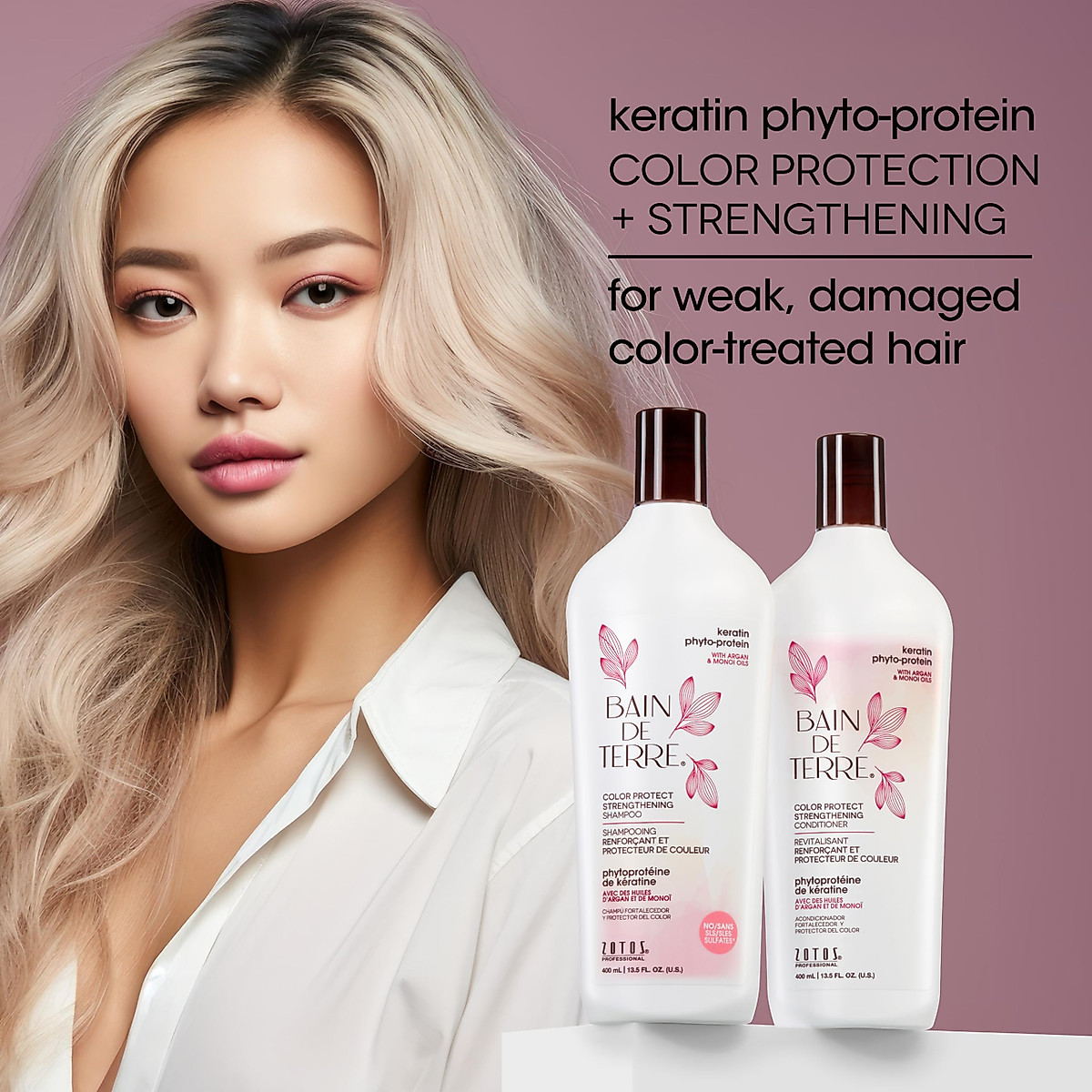 Bain de Terre Keratin Phyto-Protein Color Protect Strengthening Shampoo, Color-Safe Strengthening for Weak & Damaged Hair, Sulfate-Free, Paraben-Free, 33.8 Fl Oz
