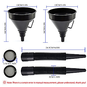 Flex Funnel - Wide Mouth Flexible Funnel with Handle, Multi-Functional Large Plastic Automotive Funnels for Cars and Motorcycles, Engine Oil, Liquid, Diesel, Kerosene,Gasoline (2pcs * 5.2" Black)