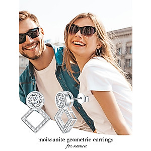 WTYIM 2CT Moissanite Diamond Geometric Stud Earrings for Women, 18K White Gold Plated Silver Square Push Back Earrings Birthday Valentine's Day Christmas Jewelry Gifts for Her Wife Girlfriend