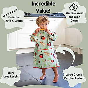 Tidy Tot - Long Baby Bib - Mess Proof Long Sleeve Feeding Smock with Large Food Catcher Pocket - Waterproof Bib – Machine Washable. Fits 6-24 months - Green