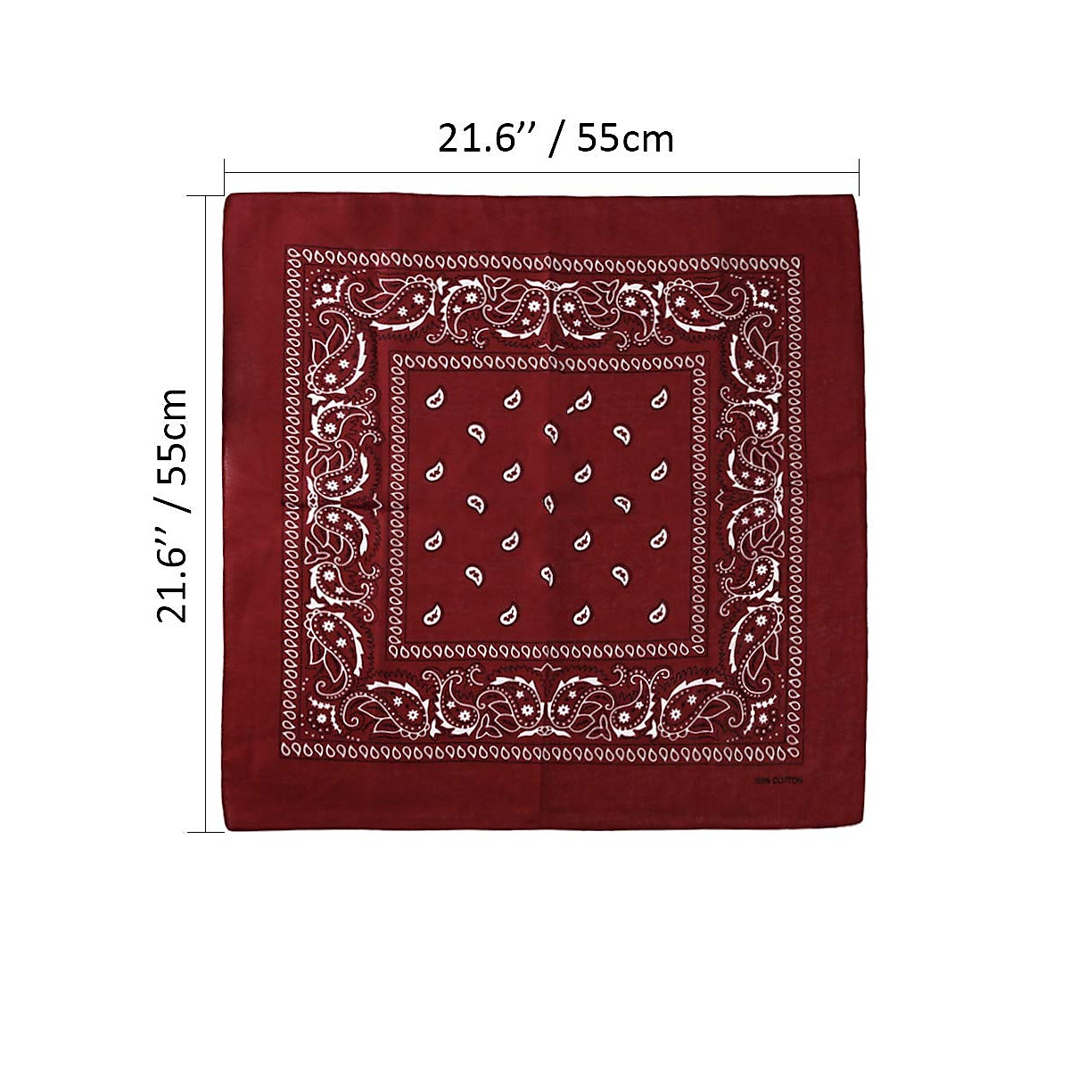Bycc Bynn 3 Pack Pure Cotton Paisley Pattern Bandanas Square Scarf Headwear (Black + Burgundy + White)