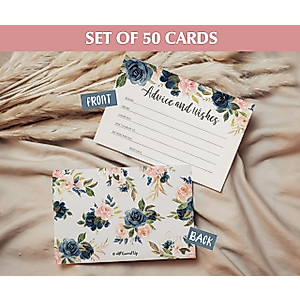 Set of 50 Advice and Wishes Cards,Double Sided Navy Pink Floral Cards, For Bride and Groom, Baby Shower, Bridal Shower, Wedding Shower, Couples Shower, Graduation Party, Anniversary, Retirement Party