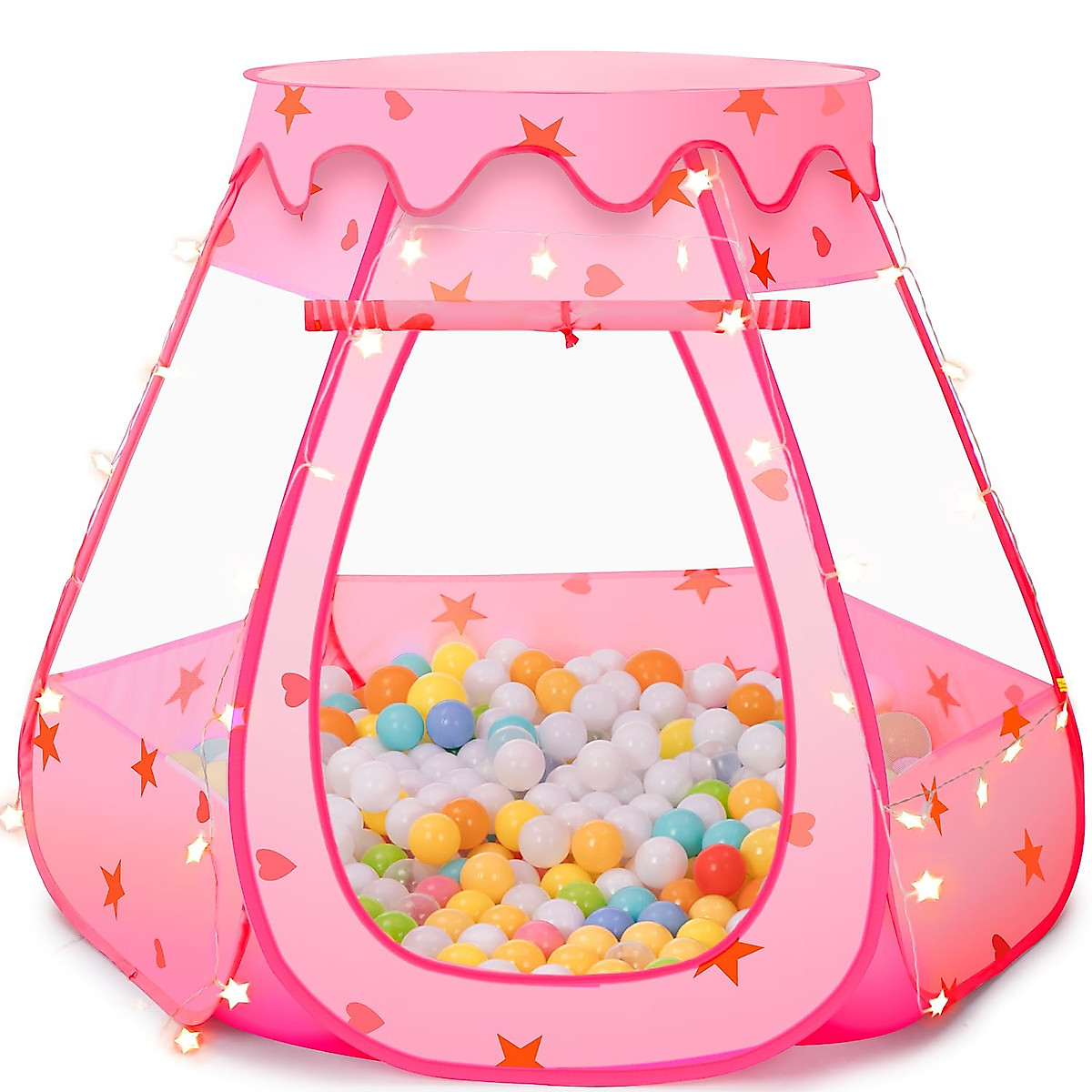 Baby Ball Pit for Toddler: with Star Lights - Pop Up Princess Play Tent for Kids - Indoor Outdoor Baby Girl Toys Birthday Gifts - NO Balls (Pink Tent)