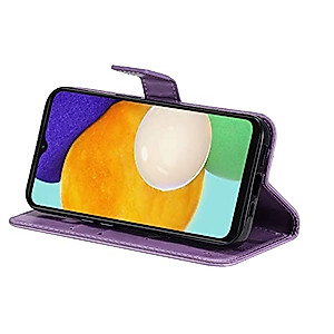 Samsung Galaxy A13 5G Wallet Case - Love Tree Cat Embossed PU Leather Flip Cover with Card Slots & Kickstand - Light Purple