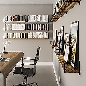 Wallniture Toledo Floating Bookshelf Set of 3, Wood Floating Shelves for Wall Storage, 36"x6" Long Wall Shelves for Living Room, Bathroom, Bedroom, Kitchen Pantry,Burnt Finish