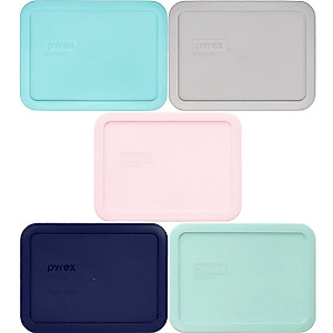 Pyrex 5 Lid Pastel Soft Color Scheme for Pyrex Model 7210 3-Cup Glass Food Storage Containers, Made in the USA