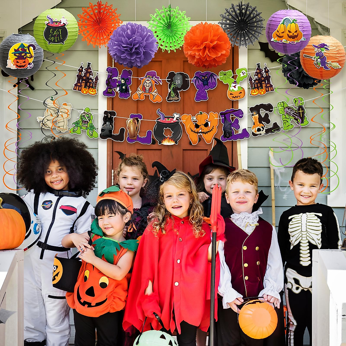 Halloween Decorations Indoor Outdoor- Happy Halloween Banner sets and Tablecloth , Halloween Garland Bat Ghost Pumpkin Halloween Party Decorations, Halloween Party Decorations Supplies