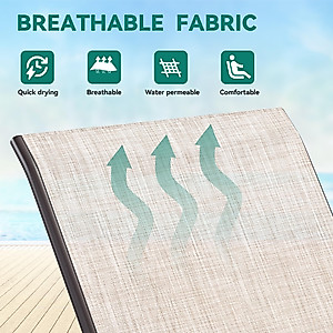 YITAHOME Outdoor Chaise Lounge Chair Set of 3, Patio Lounge Chair with Side Table and 5 Adjustable Positions, Textile Pool Chaise Lounger for Outdoor, Patio, Beach, Yard (Beige)