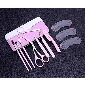 LETB Pink Color 12 Pieces Beauty Care Tools Eyebrow Trimming Kit Eyebrow Scissor&Comb Eyebrow Brush Grooming Set Tweezers and Razor Set Included Free Pink Travel Case Gifts for Girls Women