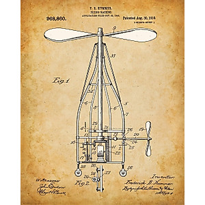Original Flying Machines Patent Prints - Set of Four Photos (8x10) Unframed - Makes a Great Home or Man Cave Decor and Gift Under $20 for Engineers and Pilots
