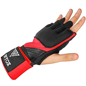 WYOX Gel Premium Hand Wraps for Boxing Gloves, Quick 80cm Wrist Wraps, Padded Knuckle Boxing Wraps for Men, Women, Muay Thai Hand Wraps, MMA Kickboxing Martial Arts Inner Glove (Red, S-M)