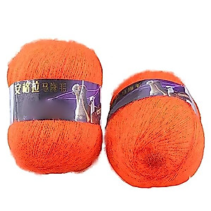 2 Rolls Mohair Skeins Crocheting Yarns Knitting Yarn 42g Skeins Soft Fluffy Mohair Yarn Knitted Skeins for Clothes Sweater Scarf Doll Crafting Woven Skeins Warm Shawls Home DIY (Orange)