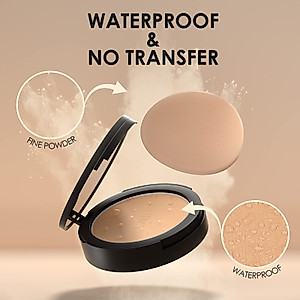 FOCALLURE Flawless Pressed Powder, Control Shine & Smooth Complexion, Pressed Setting Powder Foundation Makeup, Portable Face Powder Compact, Long-Lasting Matte Finish, Porcelain