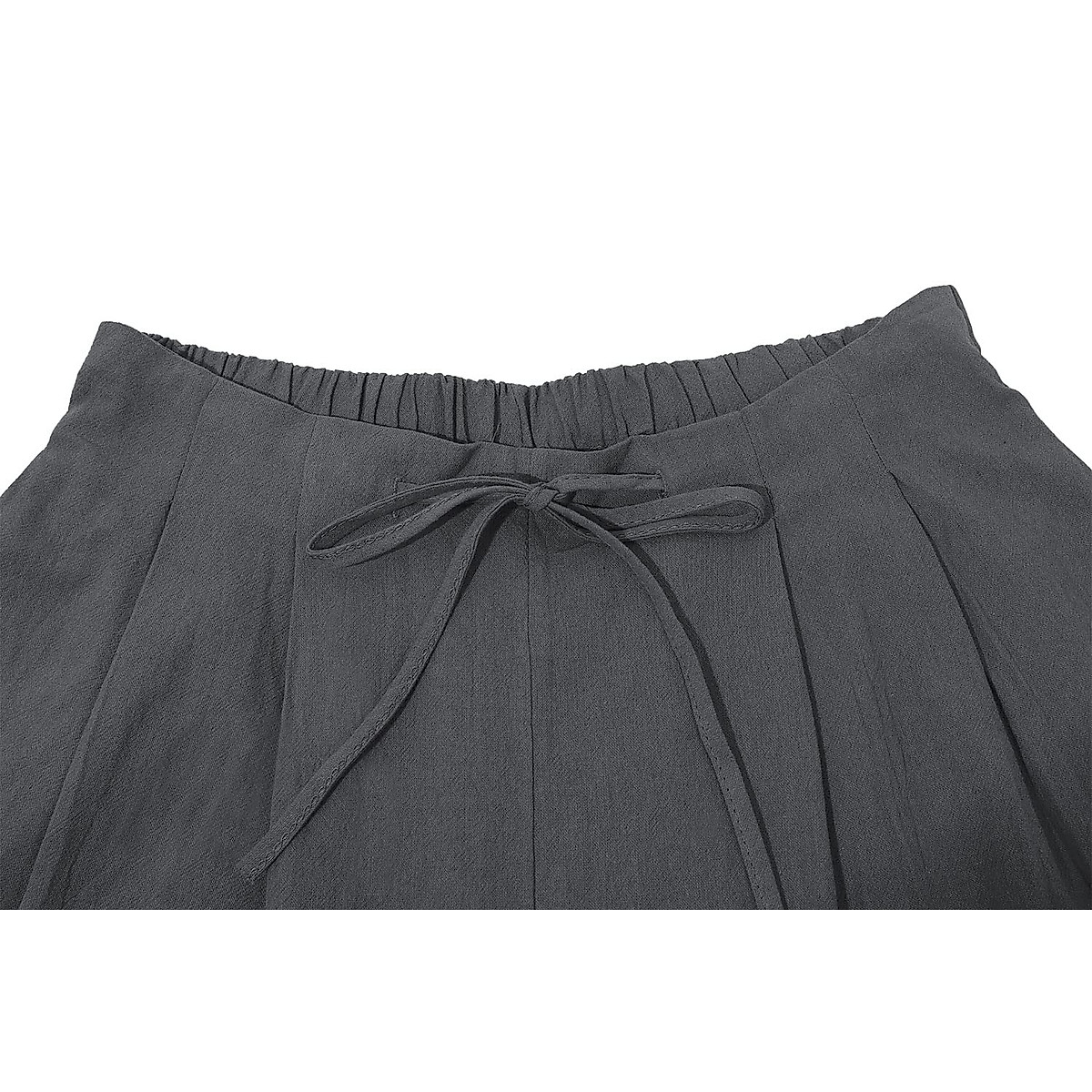 ebossy Women's Summer Drawstring Elastic Waist Cotton Linen Utility Beach Palazzo Pants Pockets (XL, Grey)