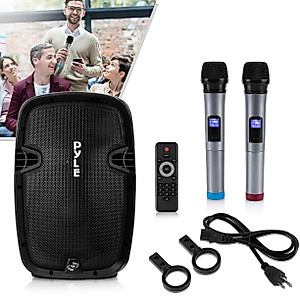 Pyle PPHP1299WU.5 Karaoke Portable PA Speaker System - 1000W Active Powered Wireless Bluetooth Compatible Outdoor Speaker W/Rechargeable Battery, Wheels, USB MP3 RCA, 2 UHF Microphone, Remote, Black