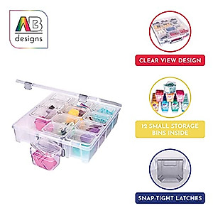 AB Designs 6965ABD Super Satchel with 9 Small Bins Inside, Stackable Home Storage Organization Container, Clear with Sliver Latches and Handle