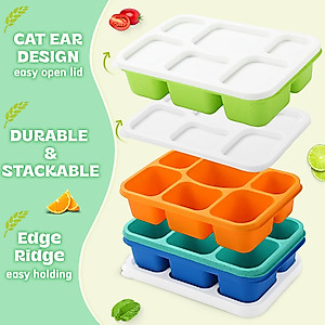 Bento Lunch Box Snack Containers, Reusable Meal Prep Lunchable Containers for Adults Kids, Stackable Bento Snack Box 4 Pack, 6 Compartment Divided Food Containers, Sauce Container, Bright Colors