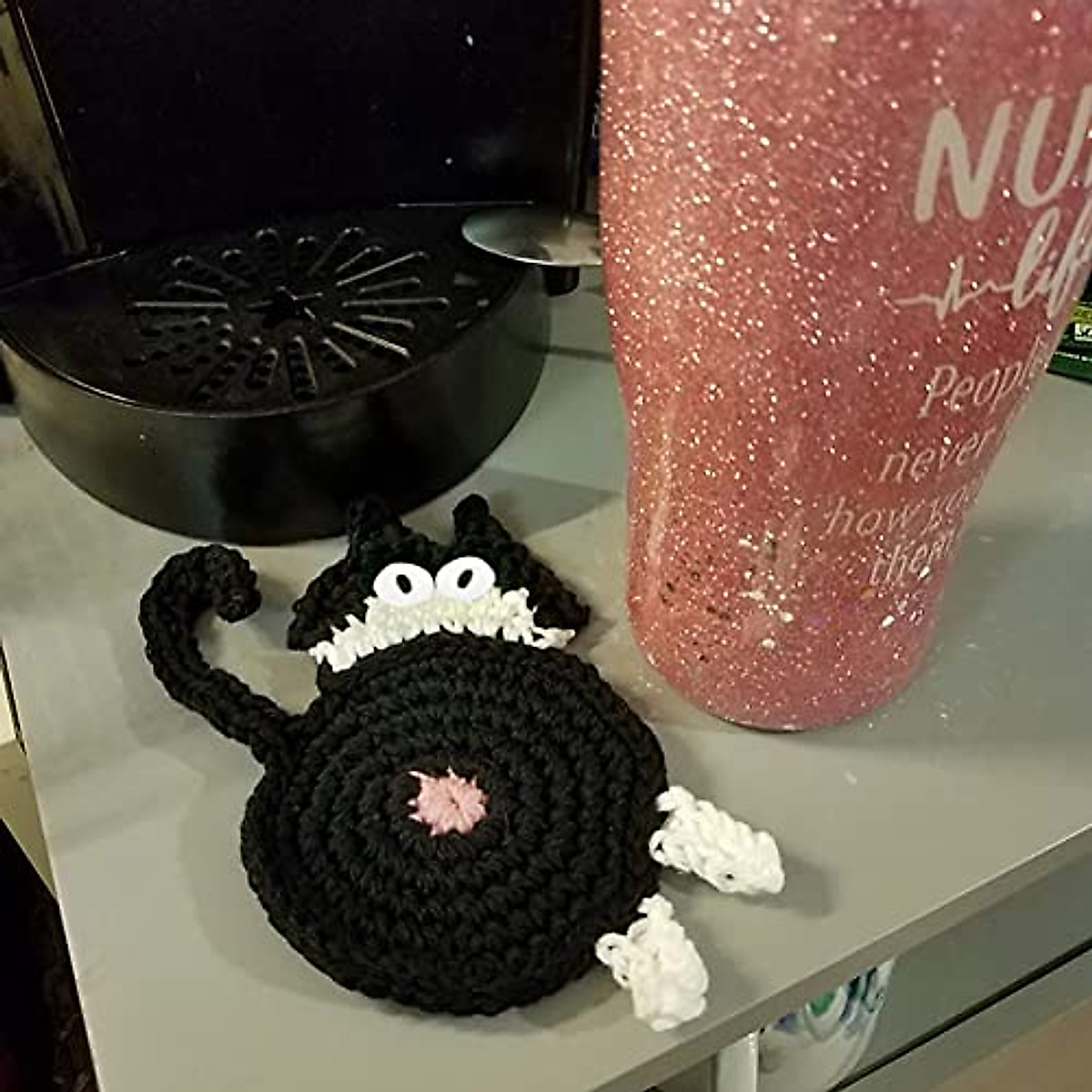 Cute Cat Butt Coasters 3Pcs, Handmade Crochet Cat Butt Coaster, Creative Kitty Butt Crochet Coffee & Tea Drink Coaster, Home Table Fun Cat Coaster, , Knitted Cat Bum Coaster for Cat Lover Gift