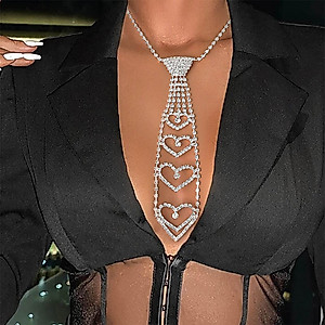 ELABEST Sparkly Rhinestone Necklace Silver Tie Gothic Diamond Choker Crystal Tennis Chain Wedding Bridal Bridesmaid Jewelry for Women (HEART)