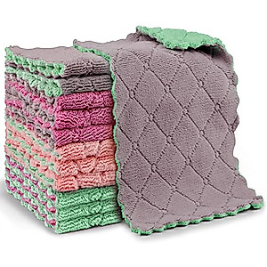 AIDEA Kitchen Dish Cloth - 12 Pack, Super Absorbent Coral Fleece Dish Cloths, No Odor Reusable Dish Cloth, Premium Microfiber Cleaning Cloths, Nonstick Oil Washable Fast Drying 6.3" x10.4"