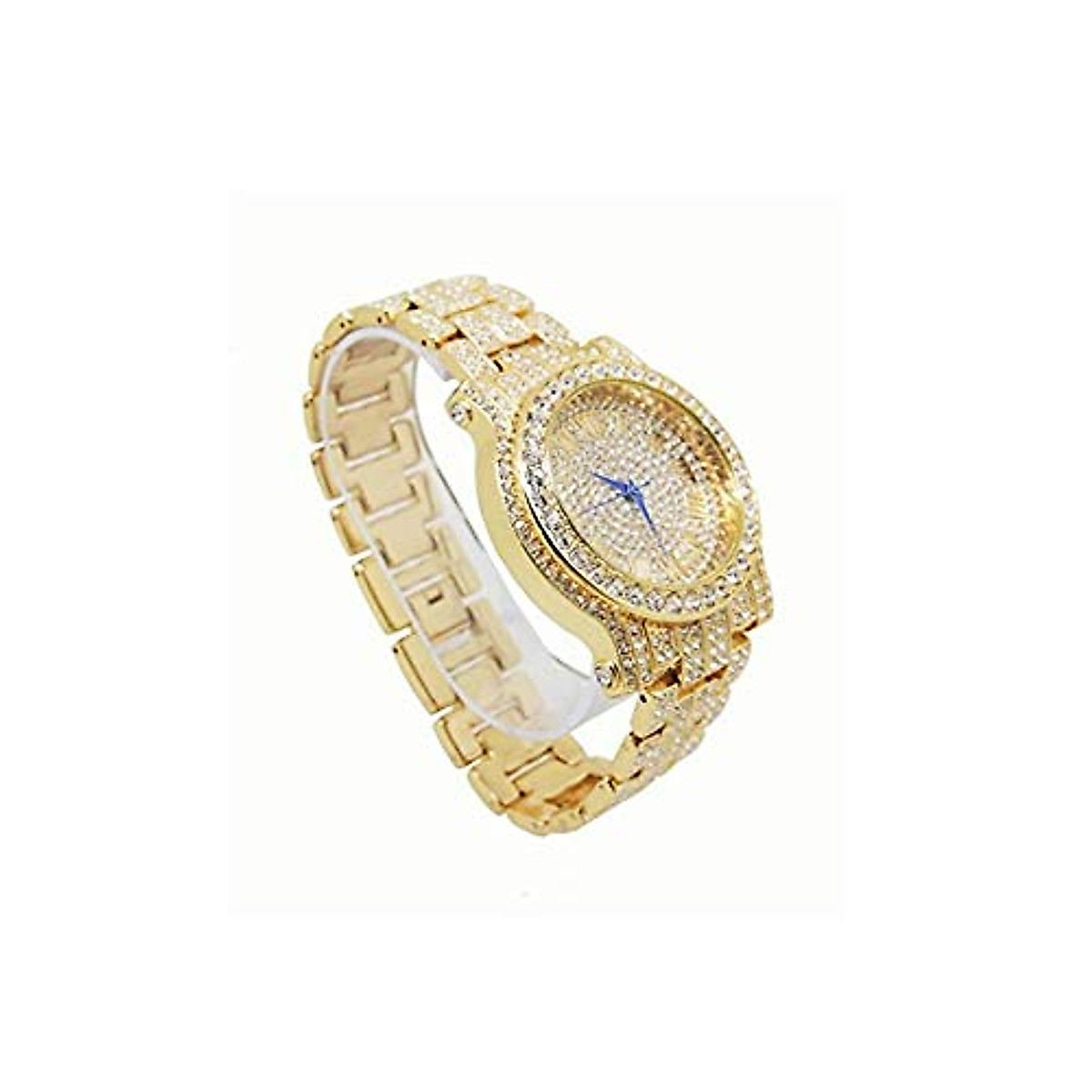 Charles Raymond Bling-ed Out Silver Round Luxury Mens Watch w/Bling-ed Out Cuban Bracelet - L0504B - Cuban (Gold)