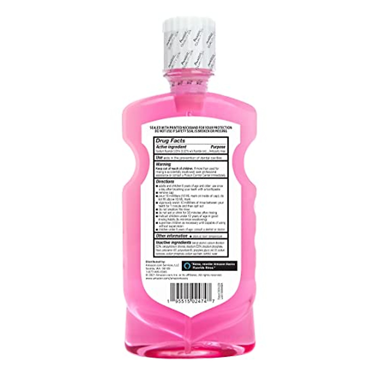 Amazon Basics Kids Anticavity Fluoride Rinse, Alcohol Free, Bubble Gum, 500mL, 16.9 Fluid Ounces, 1-Pack (Previously Solimo)