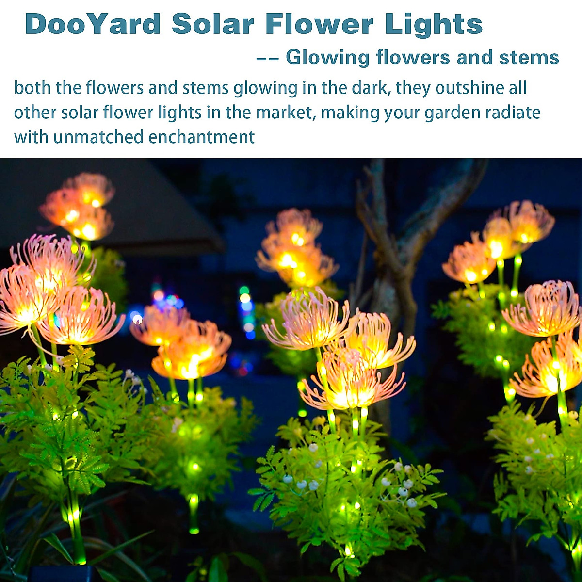 DooYard Solar Garden Lights, Solar Flowers Lights with Glowing Flowers & Stems, Upgraded Solar Panel, Solar Lights Outdoor for Garden Decoration,Yard Decor and Gift for Mother (2 Pack)