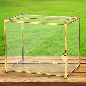 Gold Glass Card Box Wedding Card Box with Lock, Large Gift Card Box Money Box Holder for Wedding Reception, Anniversary, Birthday Party, Baby Shower, Graduation, Home Decorations