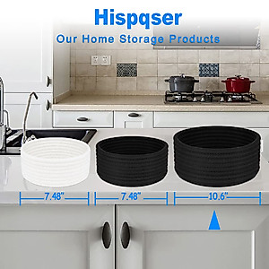 Hispqser Large Black Woven Basket, Round Cotton Rope Basket with Handle Empty Gift Basket to Fill Decorative for Toys Hamper Nursery Sturdy Thicken Storage Bathroom Living Room 10.6 * 10.6 * 3.5in