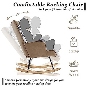 Fahomiss Rocking Chair Nursery -Rocking Chair for Nursery Glider Chair with High Backrest Comfy Glider Chair for Nursery, Living Room, Bedroom Recliner (Warm Color)