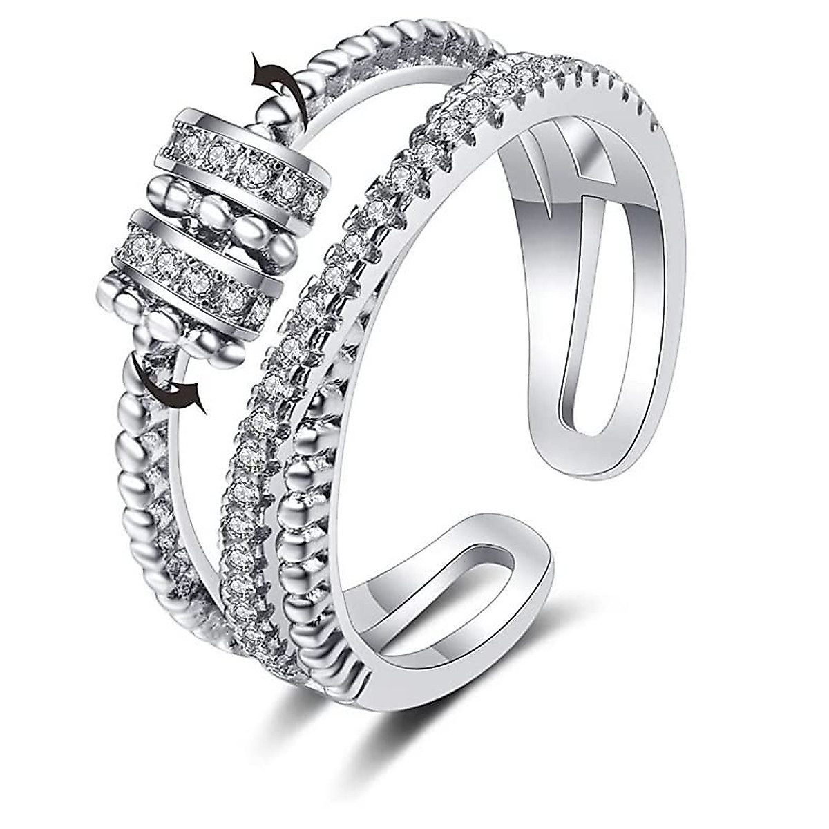 Q&D&S 14k Fidget Ring for Women S925 To My Daughter Anxiety Meditation Ring Cubic Zirconia Adjustable Swivel Ring For Jewelry Gift