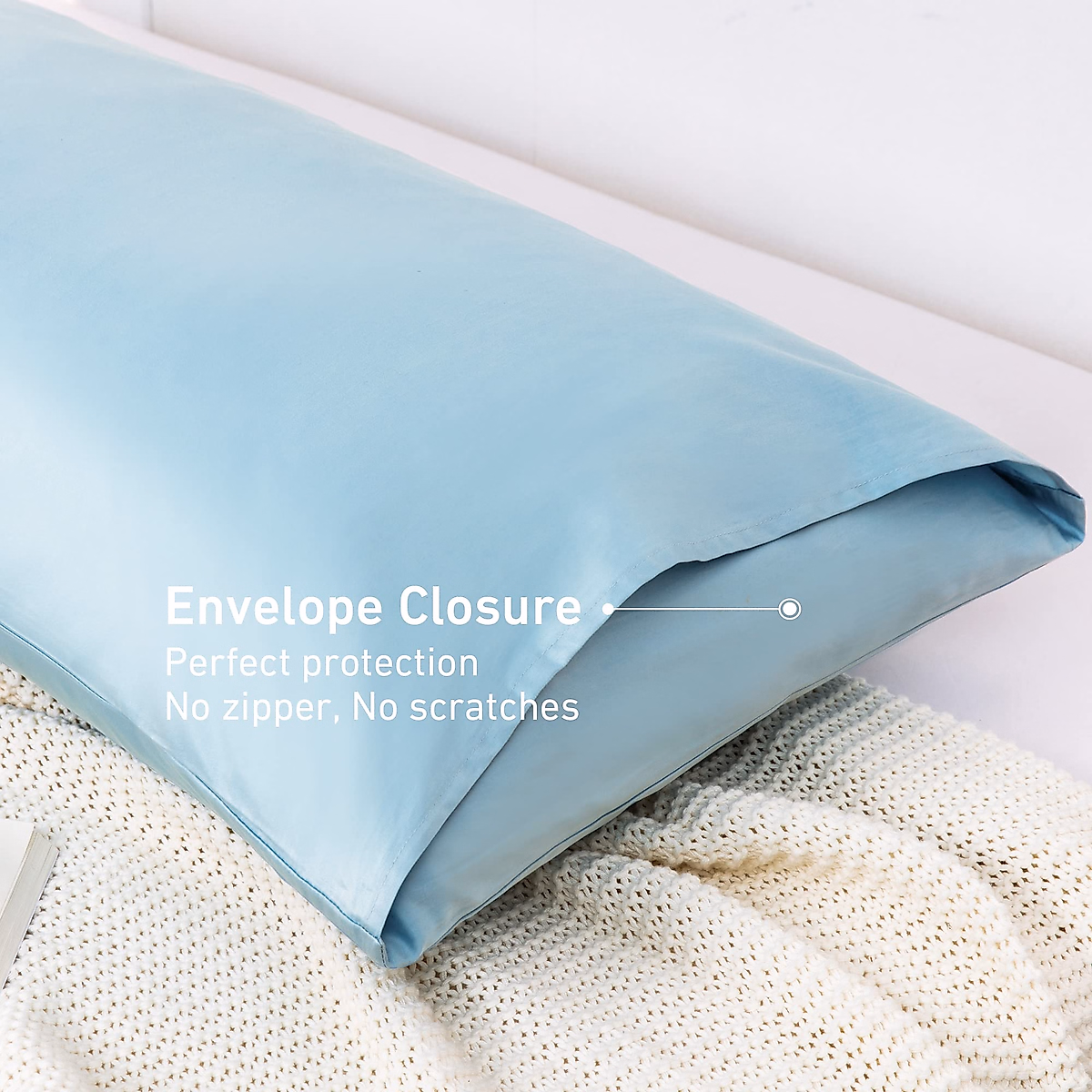 Leeden Body Pillow Cover, 100% Cotton, 800 Thread Count, Soft Breathable Long Pillow Case, Envelope Closure (Light Blue, 21"x 54")