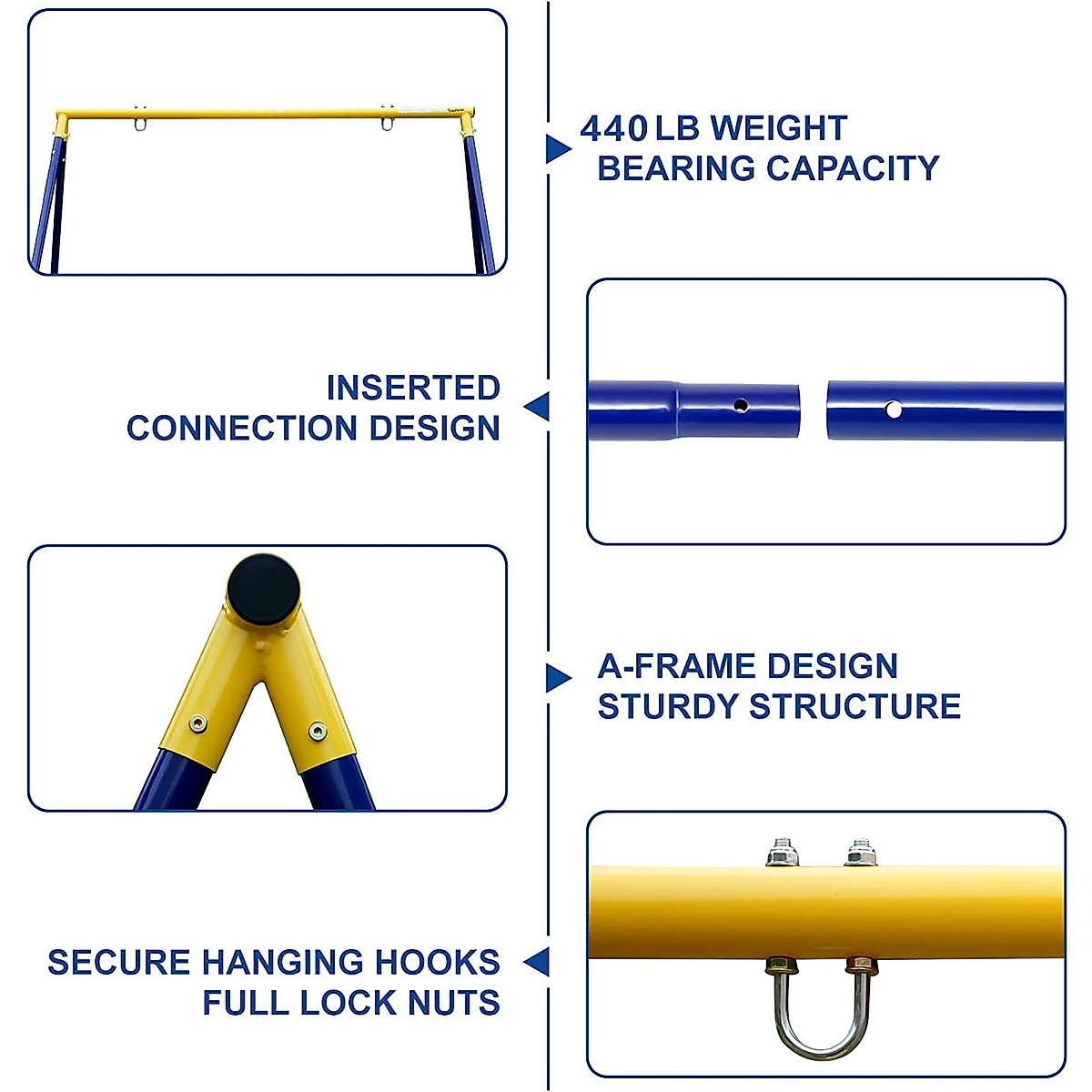 Hishine 43" Saucer Swing Set und Swing Stand for Porch Outdoor Heavy Duty Swing Frame, Full Steel Metal Frame with 4 Ground Pegs, 71" Height Holds Up to 550lbs