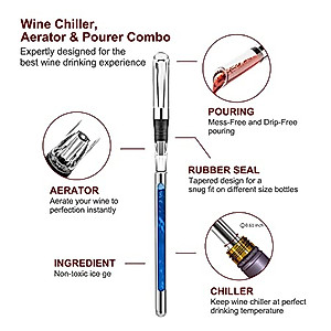 Wine Chiller Wine Aerator, 3-in-1 Stainless Steel Iceless Wine Bottle Cooler Stick, Aerating Pourer and Decanter Spout - Perfect Wine Accessories Gifts