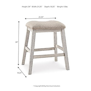 Signature Design by Ashley Skempton Modern 24" Counter Height Upholstered Barstool, 2 Count, Whitewash