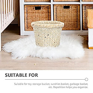 Cabilock Trash Can Straw Woven: Wastebasket Bedroom Trash Can Office Small Garbage Cans Wicker Waste Basket Decorative Countertop Trash Container for Home Office White 18x14cm