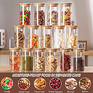 Claplante 10oz Glass Storage Jars with Bamboo Airtight Lids, Set of 15 Small Glass Canisters, Glass Food Storage Container, Airtight Pantry Organization, Kitchen Canisters Set for Kitchen Food Storage
