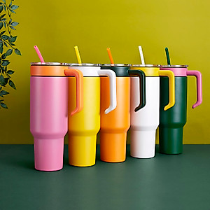 makerflo 40oz Yellow Powder Coated Tumbler Pack of 1 with Upgrade Handle Option, Includes a Sliding Splash, Leak Proof Lid, Ideal for Craft and Personalization (Laser Engraving, UV DTF, Epoxy, Vinyl)