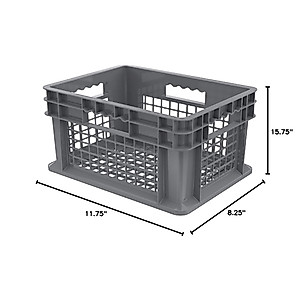 Akro-Mils 37208 Plastic Straight Wall Container Tote with Mesh Sides and Mesh Base, (16-Inch x 12-Inch x 8-Inch), Gray, (12-Pack)