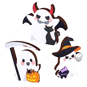 Zzbakress 3 Pcs Funny Ghost Halloween Decor Indoors Spooky Halloween Table Decor Pumpkin Decor Double-Side Halloween Tiered Tray Decor Cute Ghost Decor for Party or Home Table Shelf (Cute, Medium)
