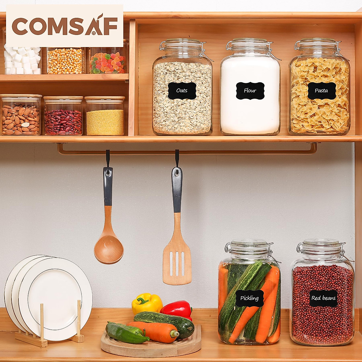 ComSaf 1 Gallon Glass Jar with Lid, 128oz Glass Jars with Airtight Lid Set of 2, Square Mason Jars, Large Storage Containers with Lids for Canning, Fruit juice, Flour, Sugar, Rice, Pickled Egg