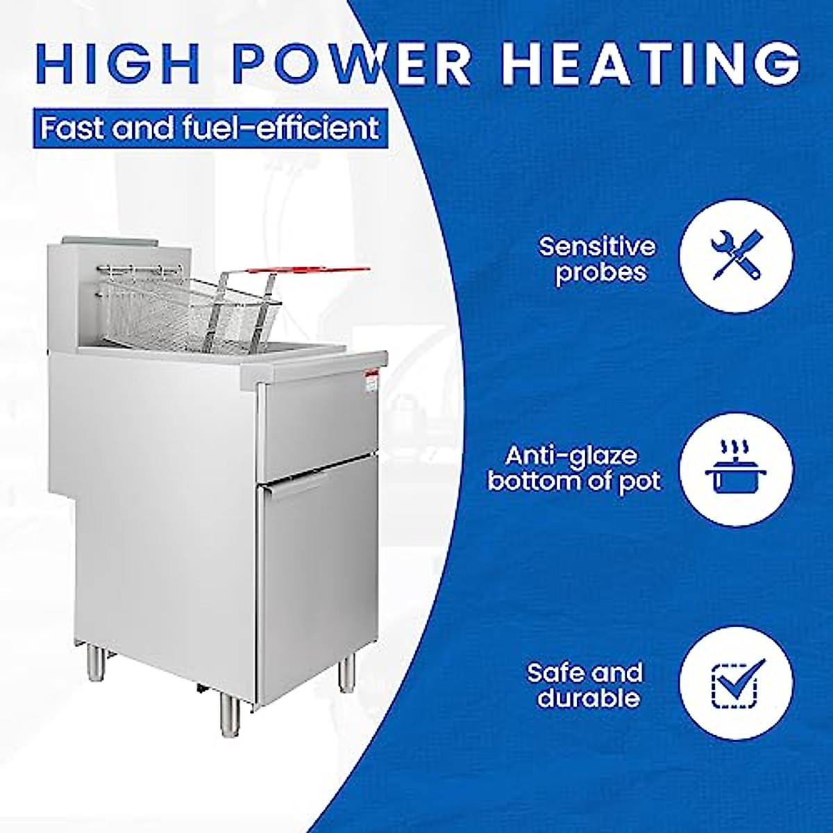 WMAOT 50 lbs Capacity 200-400°F Gas Floor Fryer, 3 Tube Commercial Deep Fryer with 2 Baskets, Restaurant Stainless Steel Natural Gas Upright Fryer, Deep Floor Fryer 90,000 BTU
