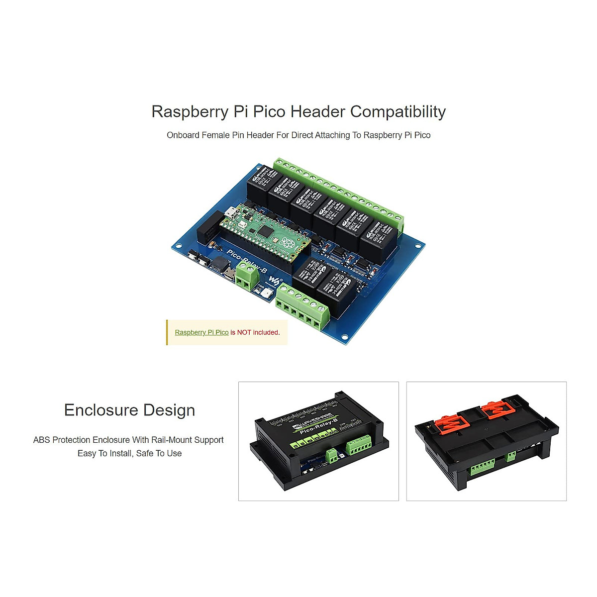 Waveshare Industrial 8-Channel Relay Module for Raspberry Pi Pico Power Supply Isolation Photocoupler Isolation