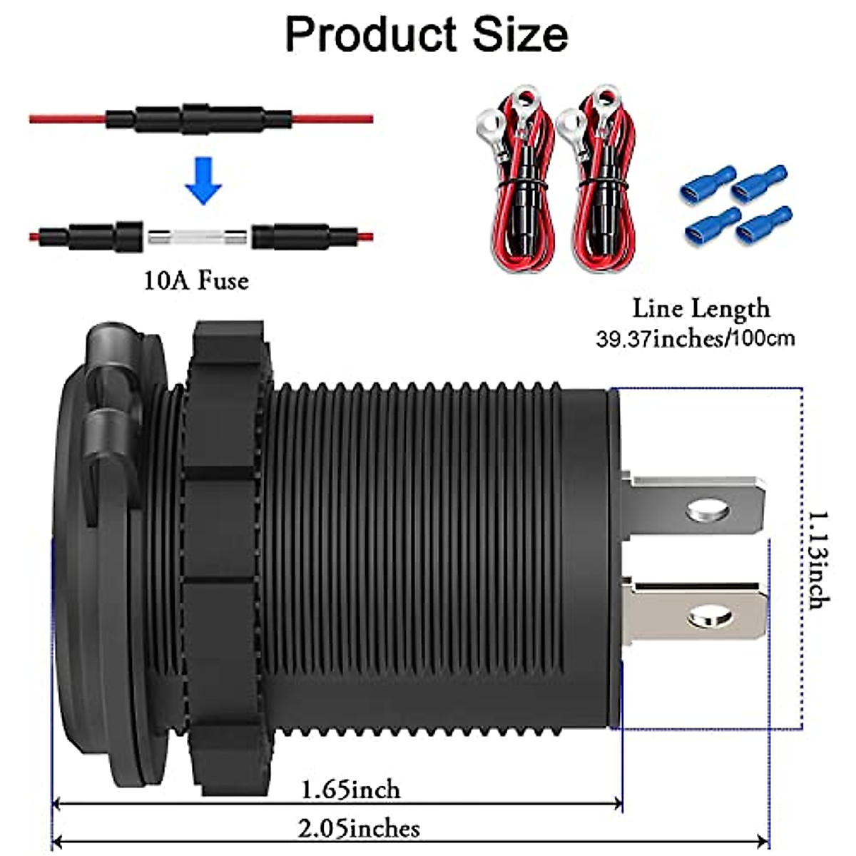 [2 Pack] 12v USB Outlet,Dual USB Quick Charger 3.0 Port Waterproof Power Outlet 12V/24V Fast Charge USB Charger Socket with Power Switch for Car Golf Cart Boat Marine Bus Truck RV Marine Motorcycle