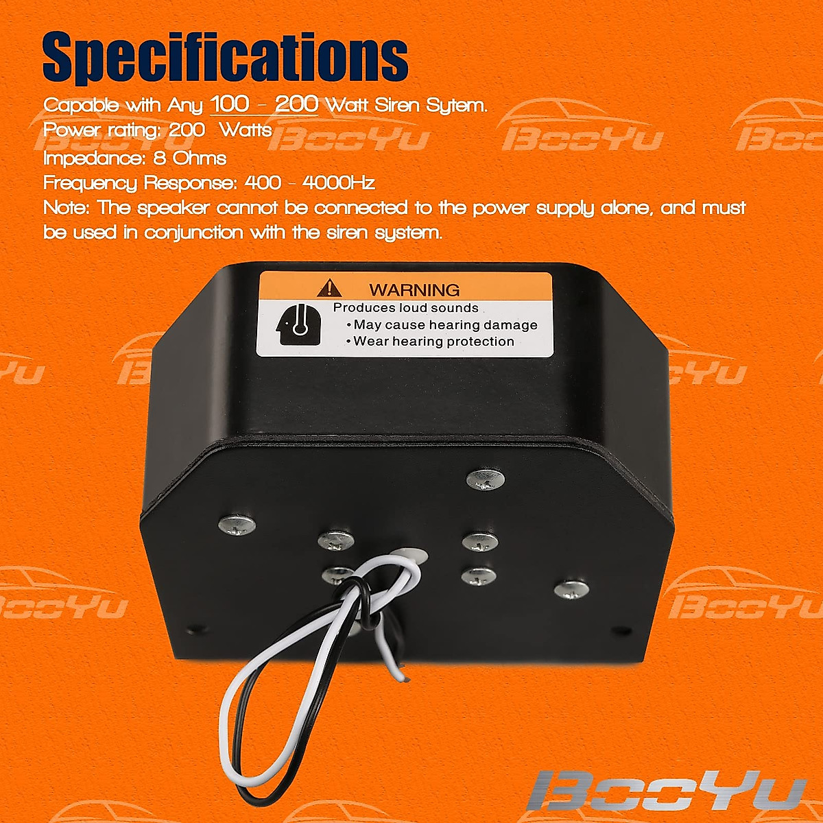 BooYu 200W Compact High-Performance PA Siren Horn Speaker [Ultra Slim] [8 Ohms] [125-135 dB] [IP66 Waterproof] [Capable with Any 100-200 Watt Siren] for Police Car, Ambulance, Fire, Engineer Vehicles